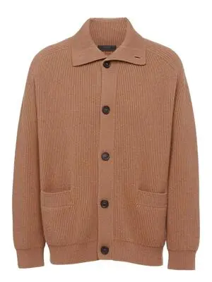 Prada Ribbed Knit Cashmere Cardigan - Brown