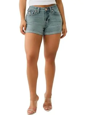 True Religion Cuffed Denim Shorts - Seastorm