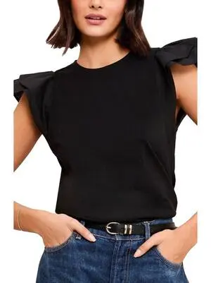FRIENDS LIKE THESE Mixed Media Ruffle Sleeve Top - Black