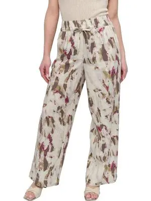 Dkny Printed Linen Blend Drawstring Pants - Shattered Tiger