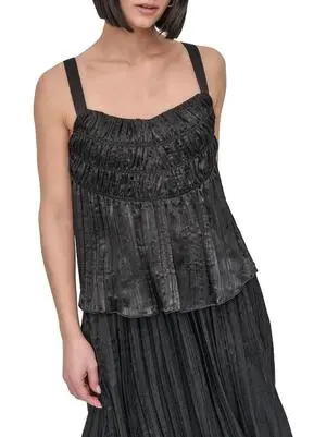 Dkny Crushed Pleats Sleeveless Top Black
