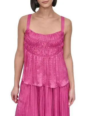 Dkny Crushed Pleats Sleeveless Top Vivid Pink