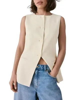NEXT Long Linen Blend Vest - Neutral