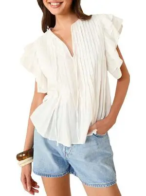 FRIENDS LIKE THESE Pleated Flutter Sleeve Top - Cream