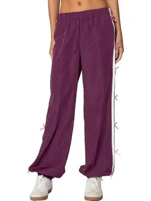 EDIKTED Bow Stripe Track Pants - Purple