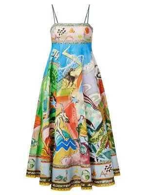 ALEMAIS Lucky Pace Printed Linen Midi Dress - Multicoloured