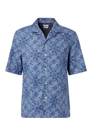Brunello Cucinelli Printed Cotton Shirt - Blue