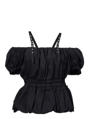 Noir Kei Ninomiya Peplum Cotton Poplin Top - Black