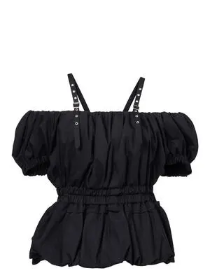 Noir Kei Ninomiya Peplum Cotton Poplin Top - Black