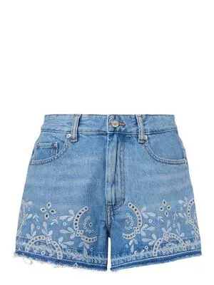GANNI Broderie Anglaise Denim Shorts - Blue