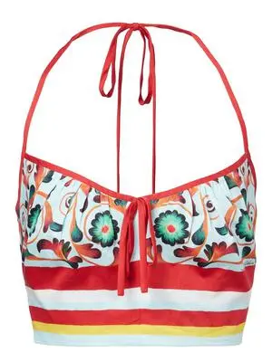 Dolce & Gabbana Printed Halterneck Cotton Crop Top - Multicoloured