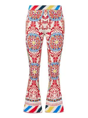 Dolce & Gabbana Cropped Printed Silk-blend Flared Pants - Multicoloured