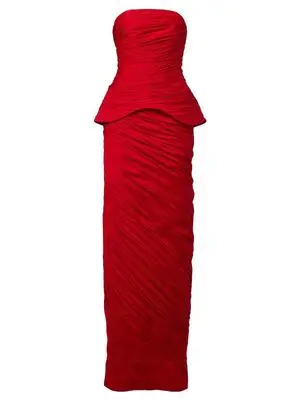 MARMAR HALIM Peplum Pleated Taffeta Gown - Red