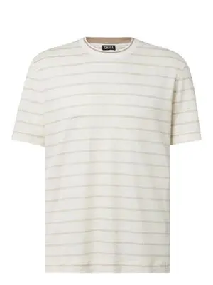 Zegna Striped Linen And Silk-blend T-shirt - White