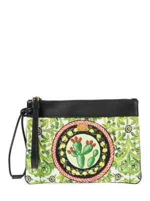 Dolce & Gabbana Printed Leather-trimmed Canvas Pouch - Green