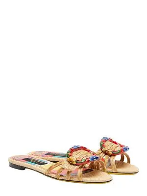 Dolce & Gabbana Taormina Embellished Raffia Sandals - Beige