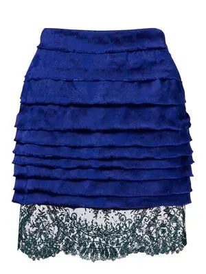 Saint Laurent Layered Lace-trimmed Jacquard Miniskirt - Blue