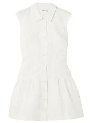 FRAME Gathered Linen Mini Shirt Dress - White