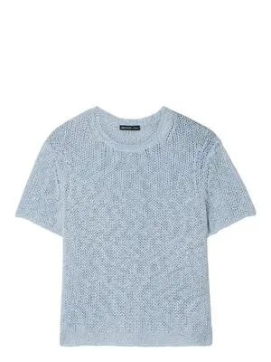 JAMES PERSE Open-knit Cotton And Linen-blend T-shirt - Blue