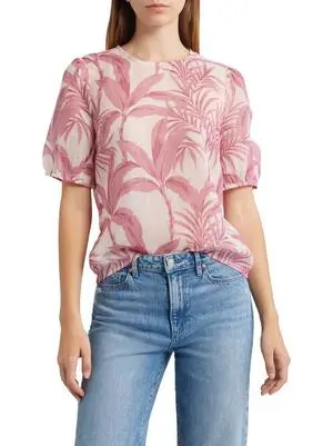 LIPSY Palm Print Puff Sleeve Top - Pink