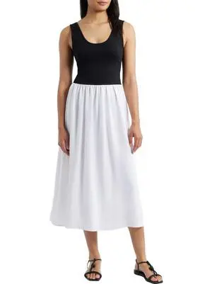 Loveappella Sleeveless Scoop Neck Midi Dress - Black/ White