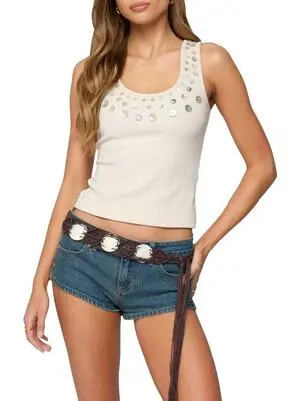 EDIKTED Pearly Button Tank - Beige