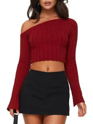 Princess Polly Santorini One-shoulder Ribbed Crop Top - Red