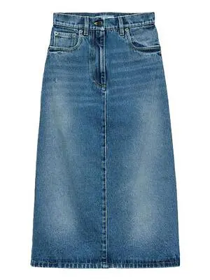 Prada Flared Faded-wash Denim Midi Skirt - Blue