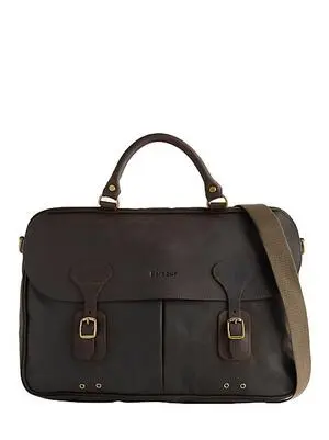Barbour Leather-trimmed Waxed-cotton Briefcase - Olive