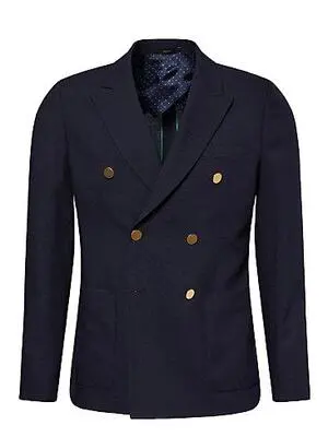 Paul Smith Woven Double-breasted Notched-collar Jacket - Very Dark Navy