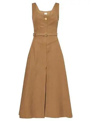 Le Kasha Belted Linen Midi Dress - Tabacco