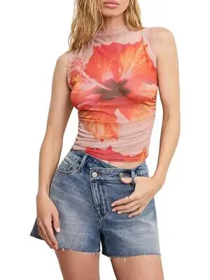 Good American Gauze Mesh Cover-up Tank - Mauve Tropical Hibiscus001