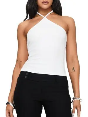 Princess Polly Baseline Rib Stretch Cotton Halter Top - White