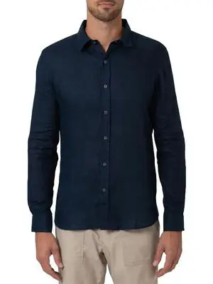 MAVI Solid Indigo Linen Button-up Shirt - Black Iris