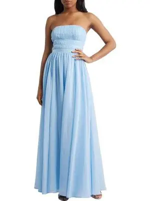 Lulus Strapless Pleated Dress - Light Blue
