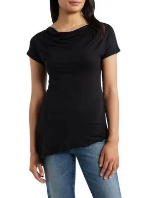 Loveappella Ruched Asymmetric Top - Black