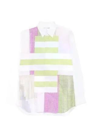 Comme Des Garçons Striped And Gingham Patchwork Shirt - White