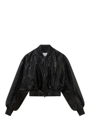 Stella McCartney Crocodile-embossed Cropped Bomber Jacket - Black