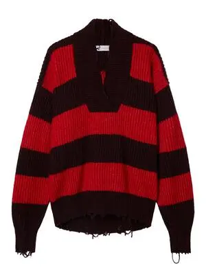 Stella McCartney Oversized Striped V-neck Sweater - Bordeaux Red
