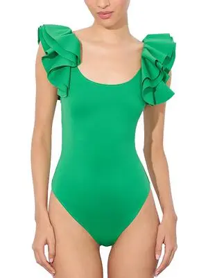 Alice + Olivia Tawny Ruffle Sleeve Bodysuit - Light Emerald