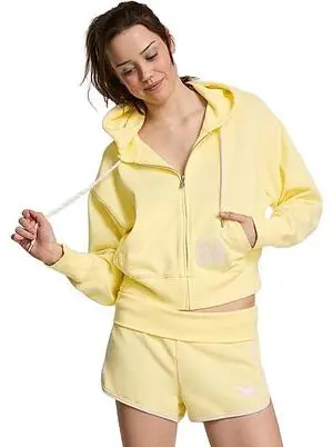 Pink Campus Terry Shrunken Full-Zip Hoodie Yellow