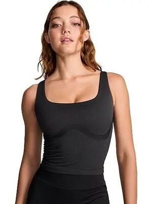 Pink Seamless Strappy Tank Top - Black