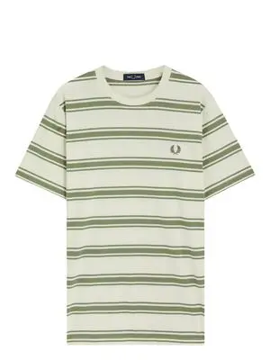 Fred Perry Striped Logo-embroidered Cotton T-shirt - Green