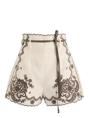 ZIMMERMANN Ascension Embroidered Linen Shorts