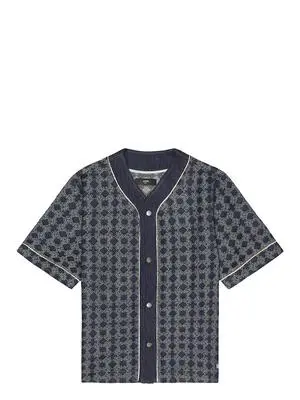 Amiri Ma Quad Denim Baseball Shirt In Blue - Undone Indigo