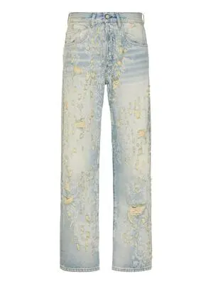 Aries Destroyed Lace Batten Jeans - Blue