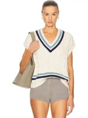 Polo Ralph Lauren Sleeveless V-neck Pullover Sweater - Cream & Blue Multi