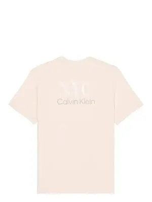Calvin Klein Embroidered Nyc Back Crewneck Tee In Blush - Silver Peony