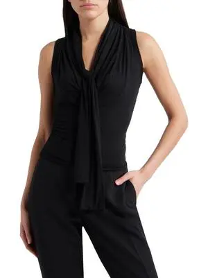 NIKKI LUND Rani Ruched Tie Neck Sleeveless Top - Black