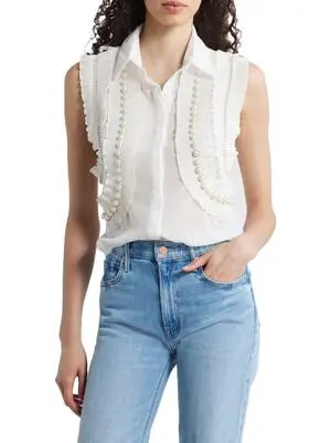 NIKKI LUND Maite Embellished Ruffle Shirt - White
